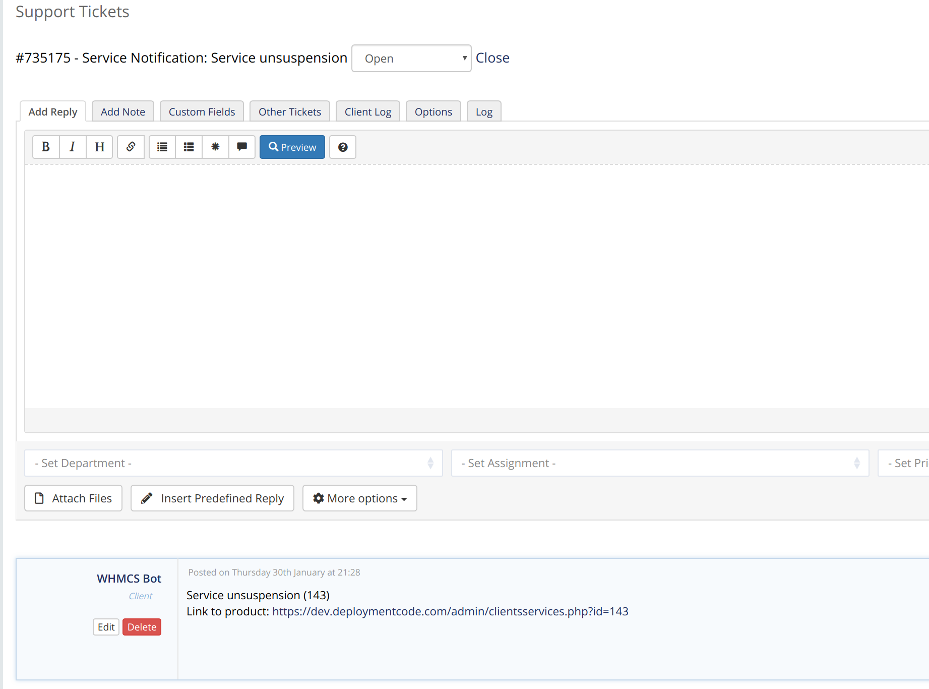Screenshots - Service Notifications - Deploymentcode Documentation